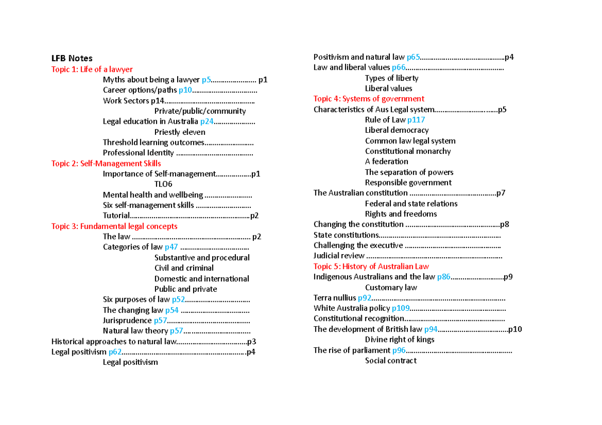 LFB Notes - textbook pages - LFB Notes Topic 1: Life of a lawyer Myths ...