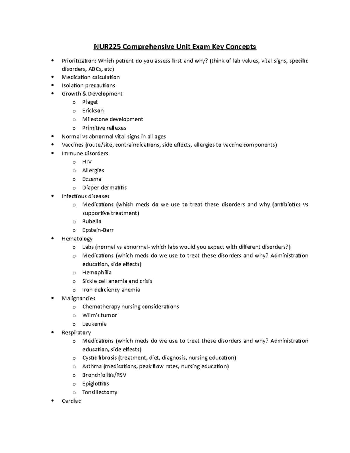 NUR225 Comprehensive Unit Exam Key Concepts Fall22 - NUR225 ...