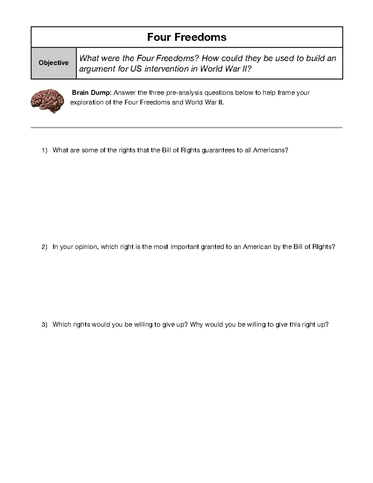 Copy of Unit 8 Close Read Four Freedoms - Four Freedoms Objective What ...