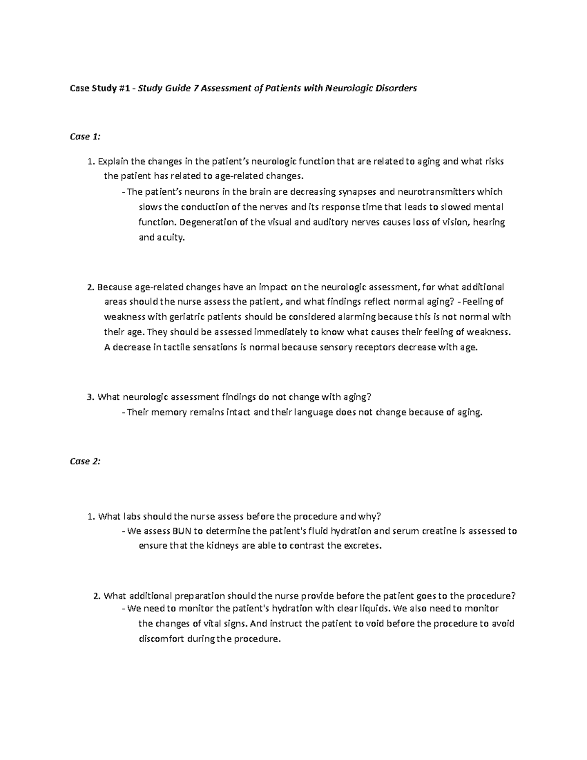 Case Study Study Guide 7 Assessment of Patients with Neurologic ...