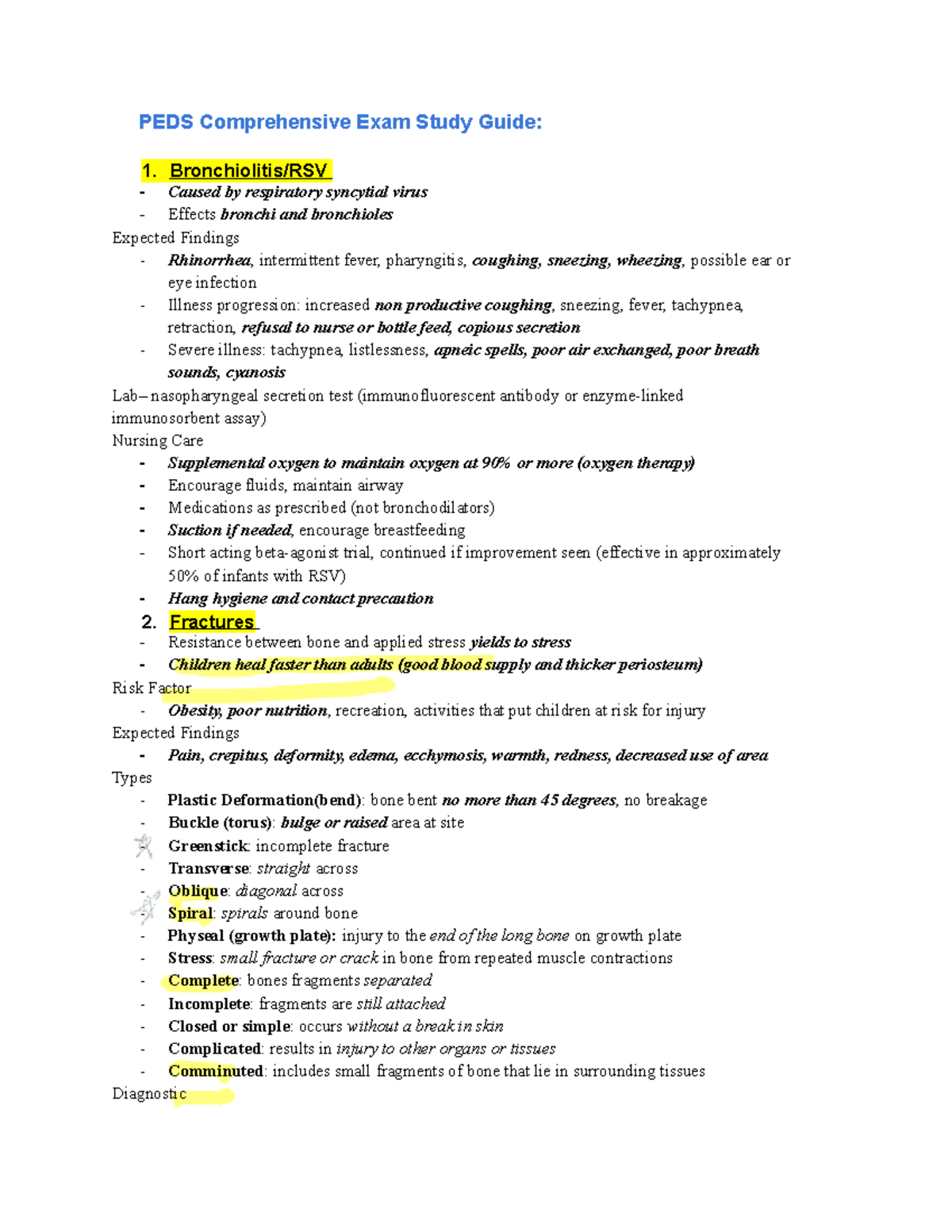 PEDS Comprehensive exam spring 2023 - study guide - PEDS Comprehensive Exam Study Guide: 1 ...