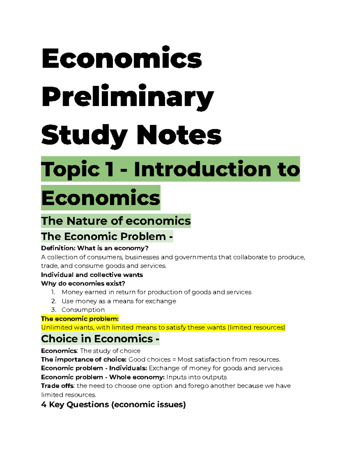 Economics Preliminary Study Notes - Economics Preliminary Study Notes ...
