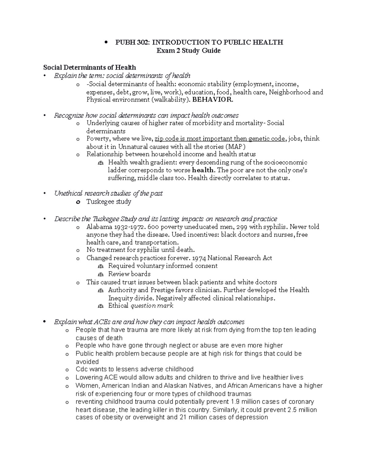 PUBH302 Exam2 Study Guide - PUBH 302: INTRODUCTION TO PUBLIC HEALTH Exam 2 Study Guide Social ...