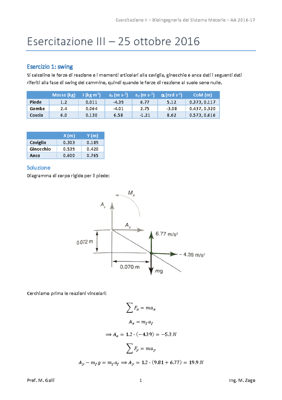 3. Ese 3 - Esercitazione 3 - Esercitazione II Bioingegneria del Sistema Motorio AA Esercitazione ...
