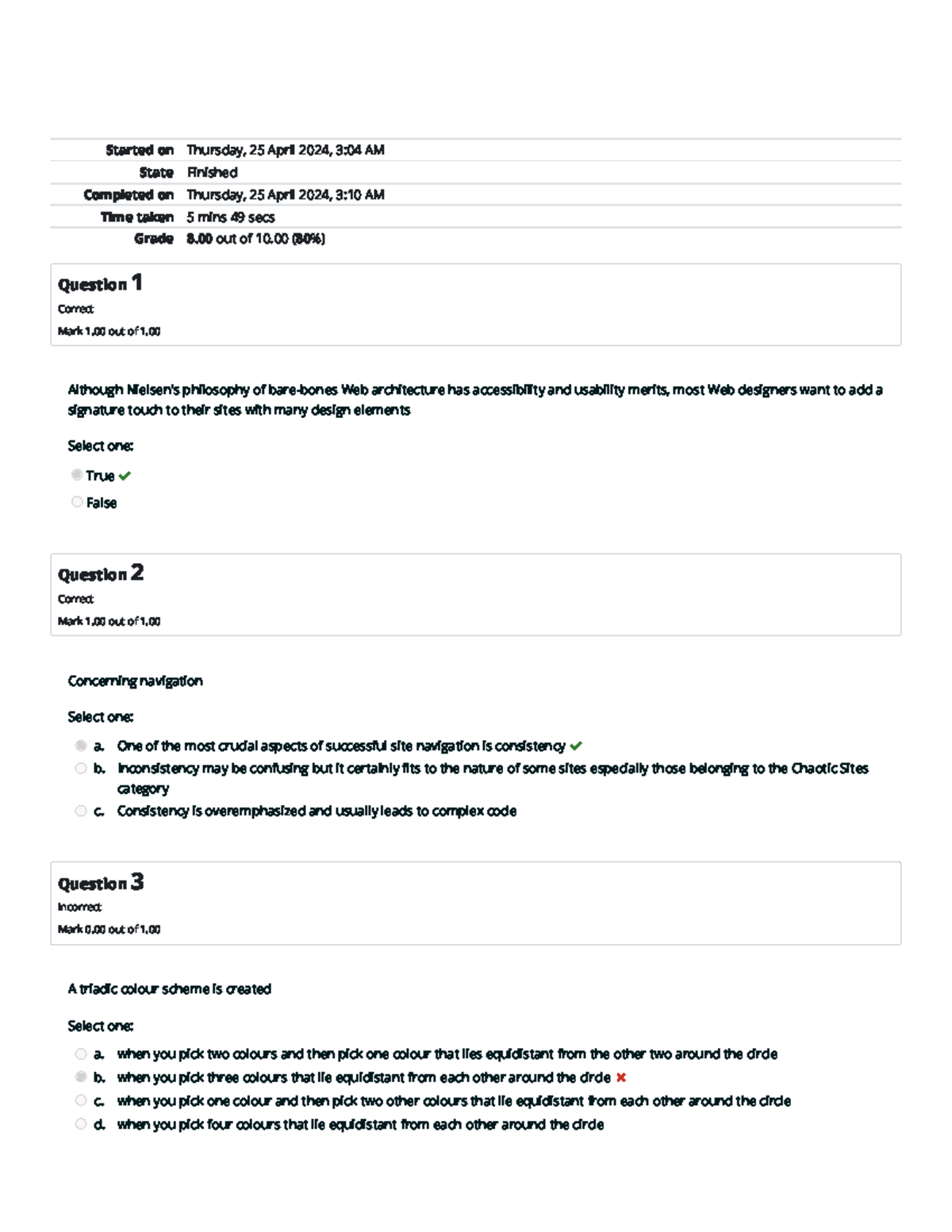 Self-Quiz Unit 2 Attempt review Home - Started on Thursday, 25 April ...