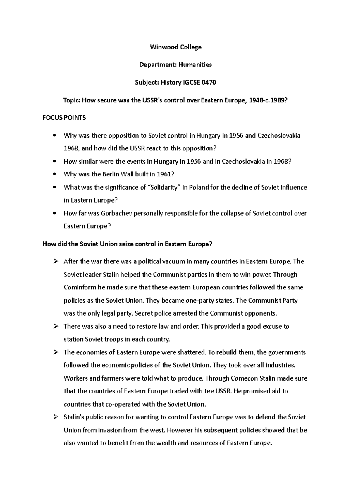 How secure was the USSR's control over Eastern Europe, 1948-c - The ...