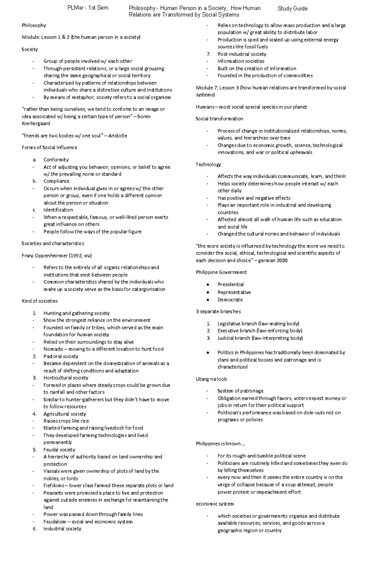 Plmar Philosophy 1st Sem 2nd Quarter Study Guide 3 - Philosophy Module ...