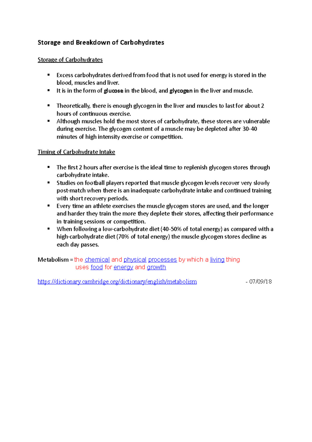 Storage and Breakdown of Carbohydrates - It is in the form of glucose ...