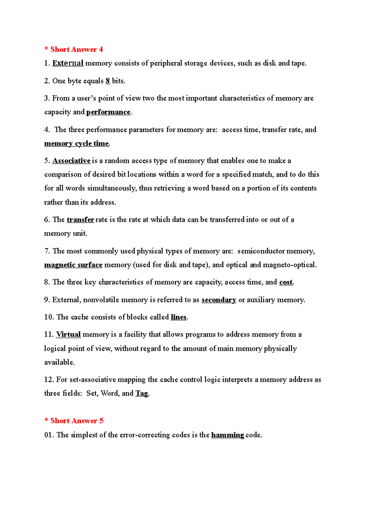 Short answer excersire 2 - Short Answer 4 External memory consists of peripheral storage devices ...