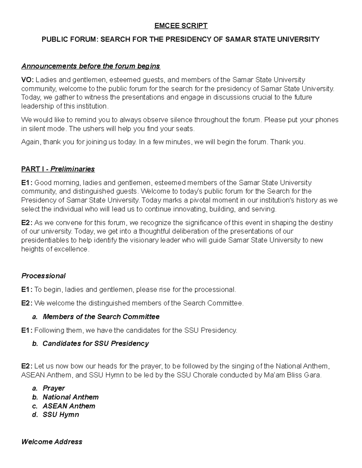 Script-Public-Forum - EMCEE SCRIPT PUBLIC FORUM: SEARCH FOR THE ...