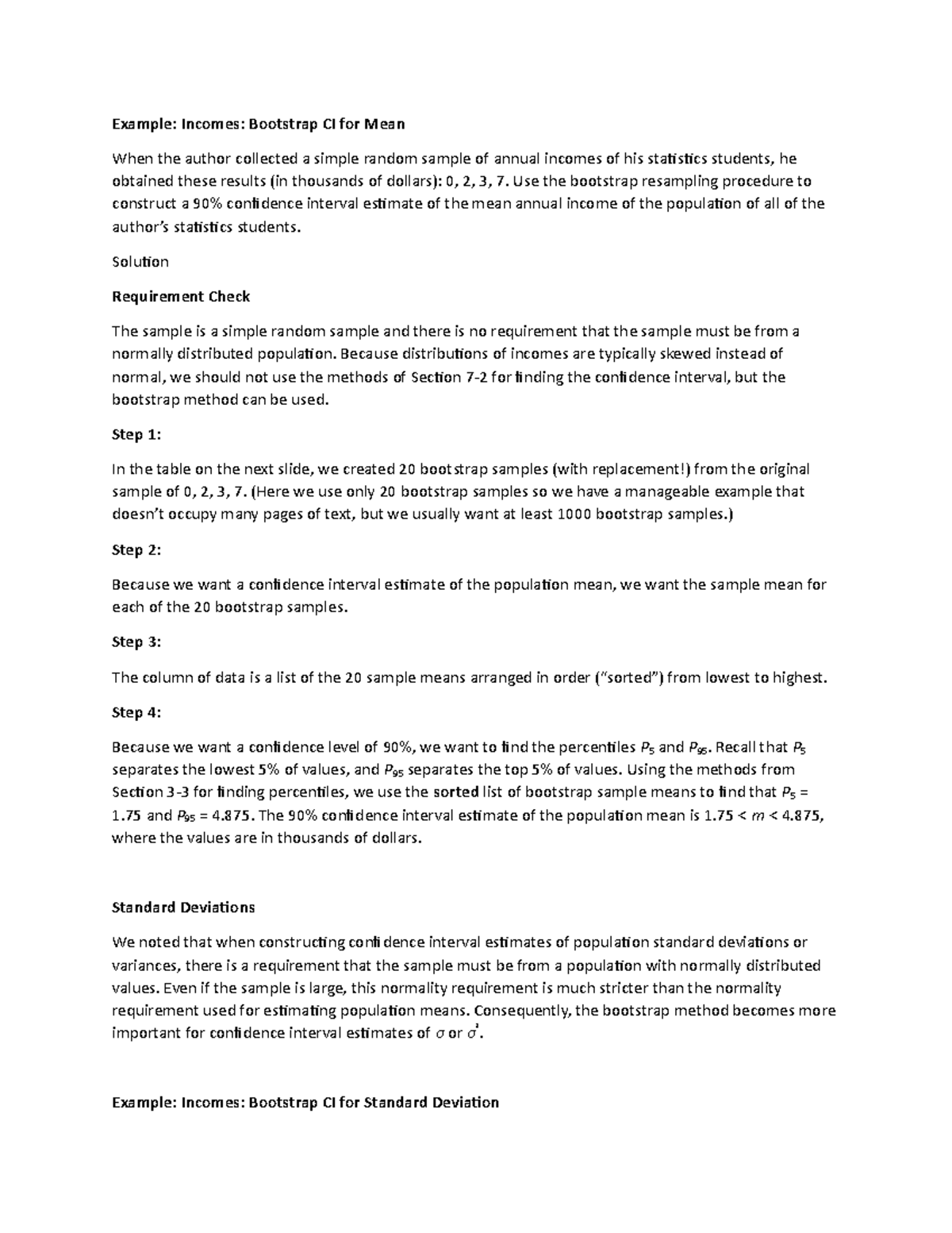 Lecture Notes 7 - Example: Incomes: Bootstrap CI for Mean When the ...