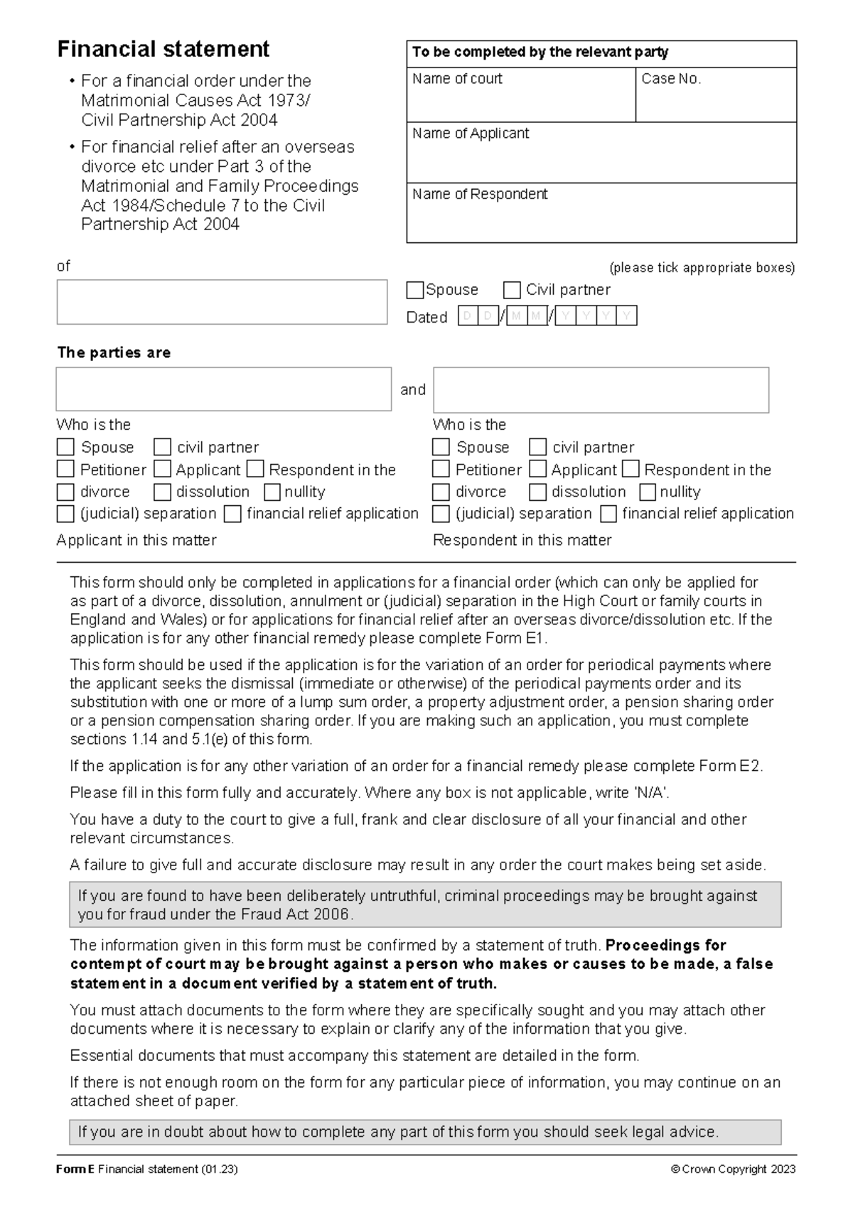 Form E 0123 save form - Form e - Financial statement • For a financial ...