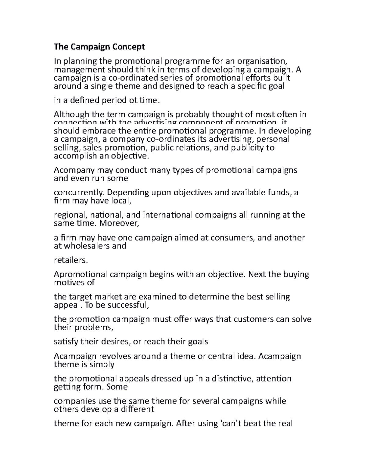 The Campaign Concept notes - The Campaign Concept In planning the ...