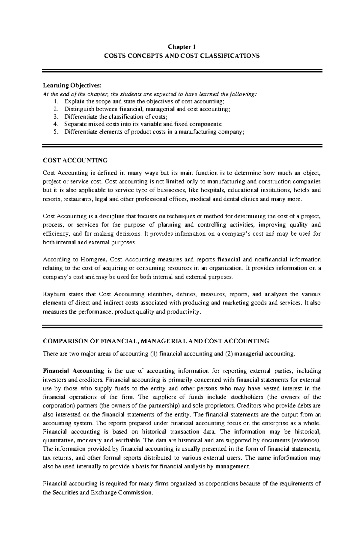 CAC C1M1 Cost Concepts and Cost Classifications - Chapter 1 COSTS ...