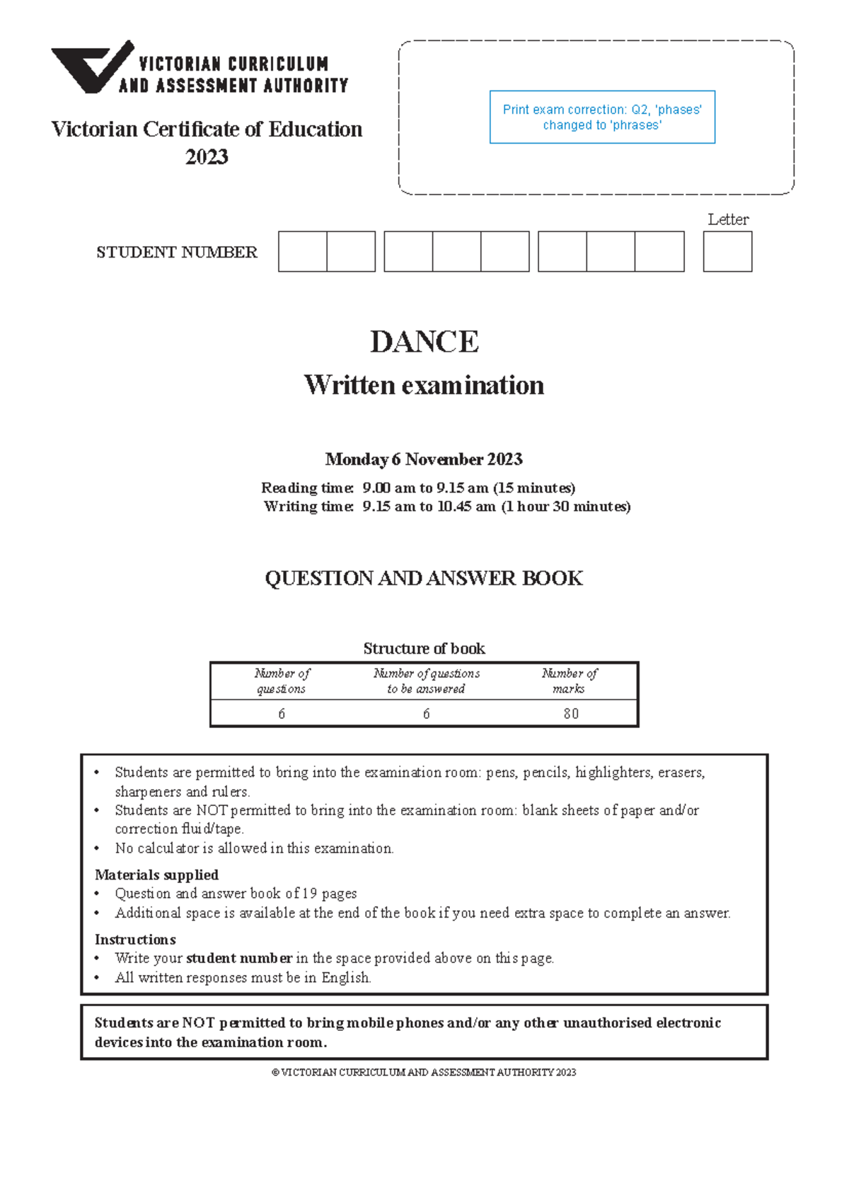 2023dance-w - dance practice - DANCE Written examination Monday 6 ...