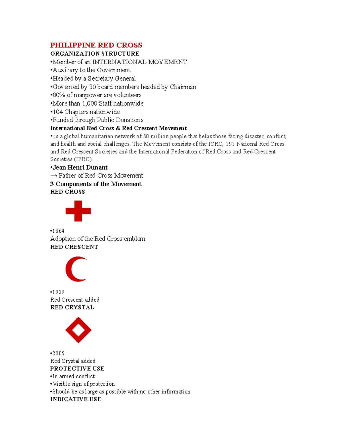 Red Cross Notes - PHILIPPINE RED CROSS ORGANIZATION STRUCTURE •Member ...