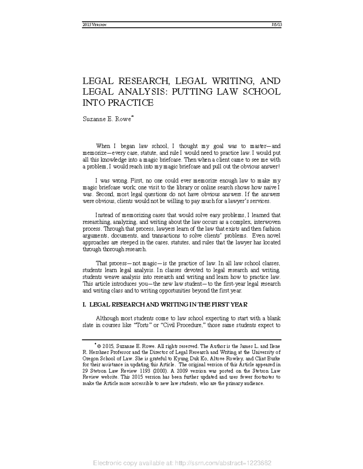 Legal Research, Writing, and Analysis - Electronic copy available at ...