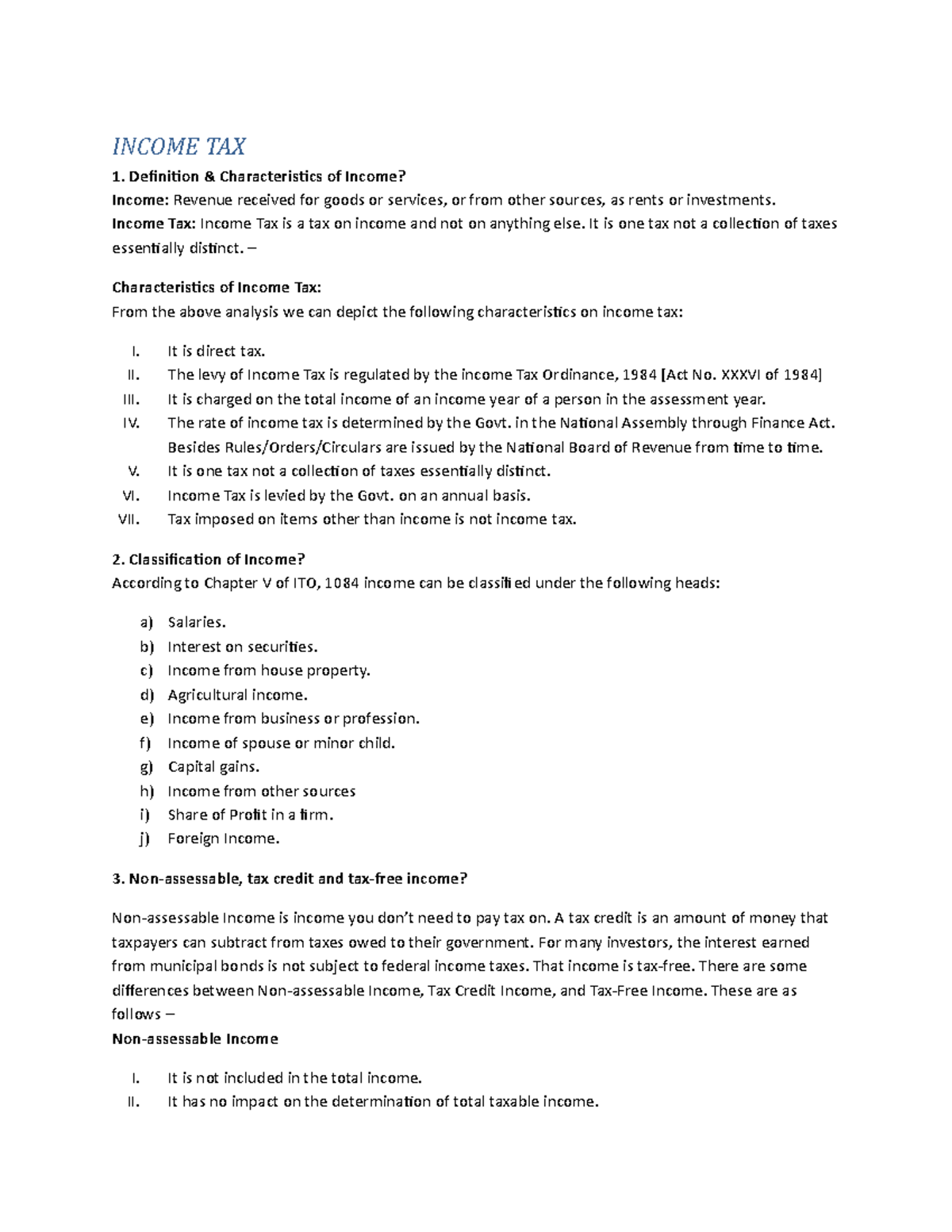 2. Income TAX - Theory Notes of TAXATION - INCOME TAX 1. Deiniion ...