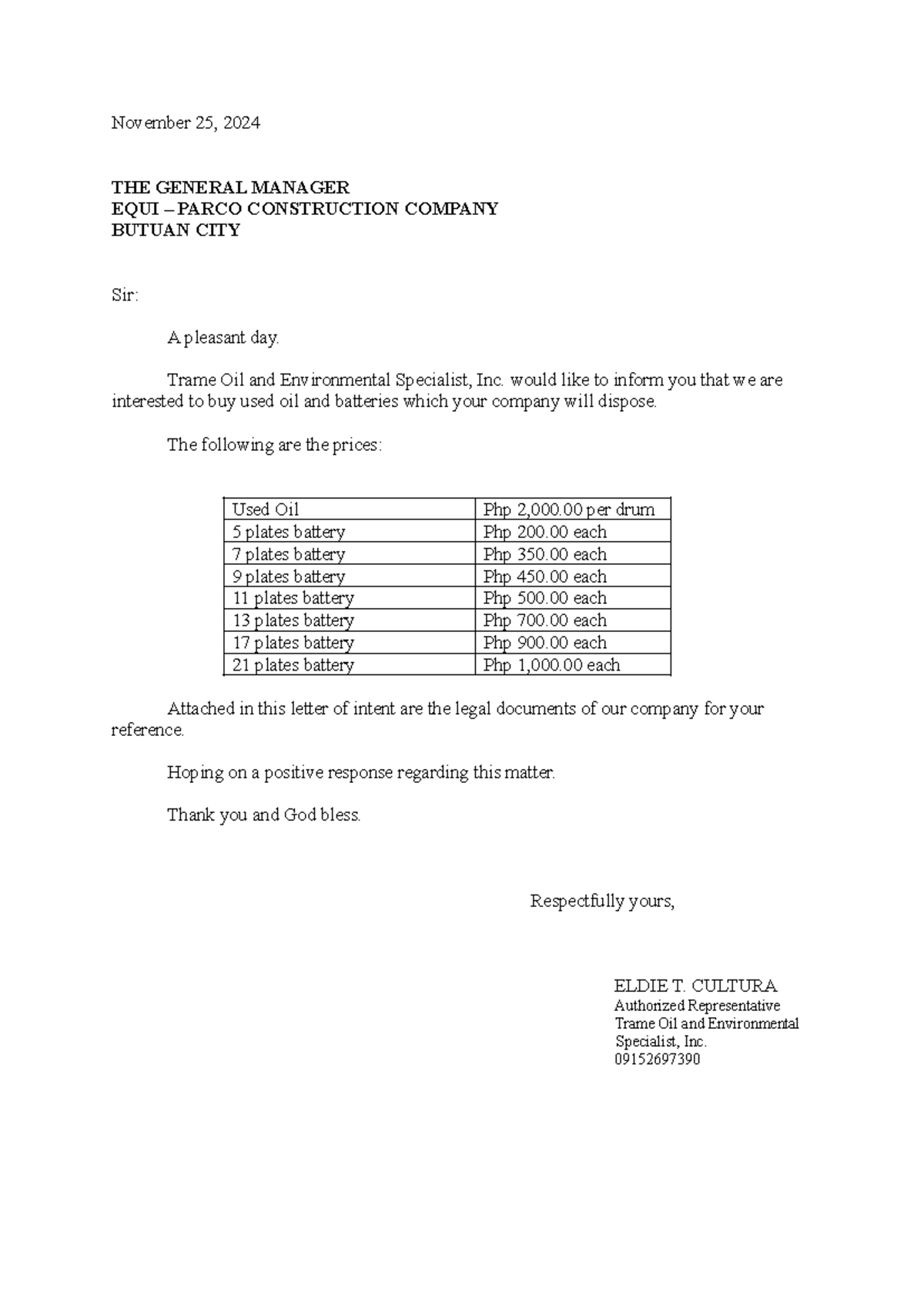 Loi - notes - November 25, 2024 THE GENERAL MANAGER EQUI – PARCO ...