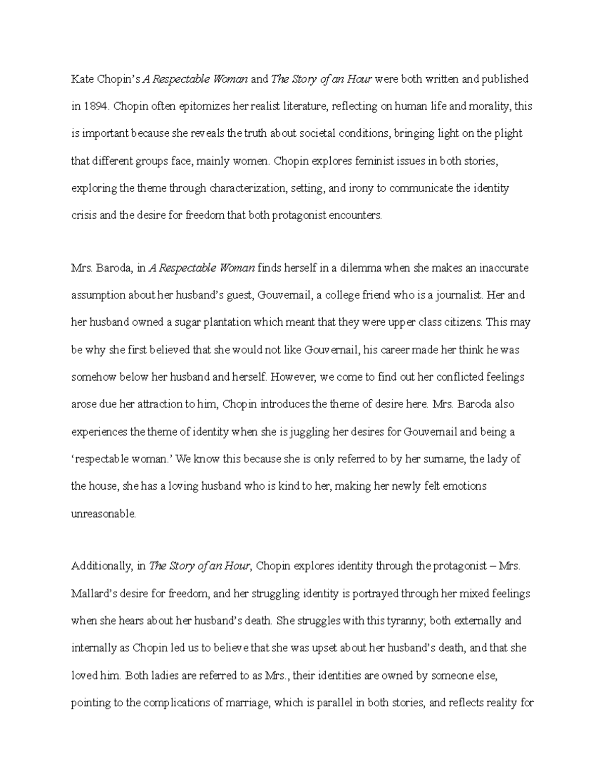 Kate Chopin’s A Respectable Woman and The Story of an Hour - Chopin ...