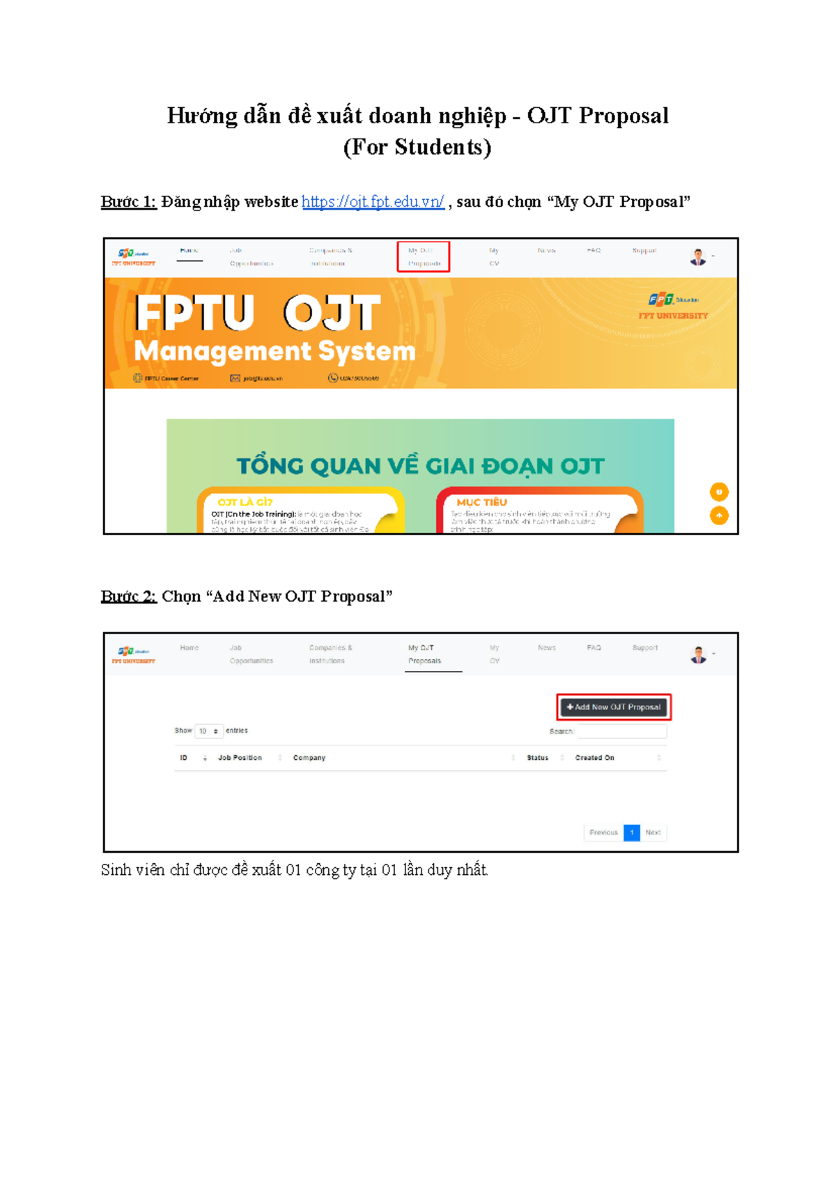 Hướng dẫn đề xuất doanh nghiệp - OJT Proposal (Students) - Hướng dẫn đề ...