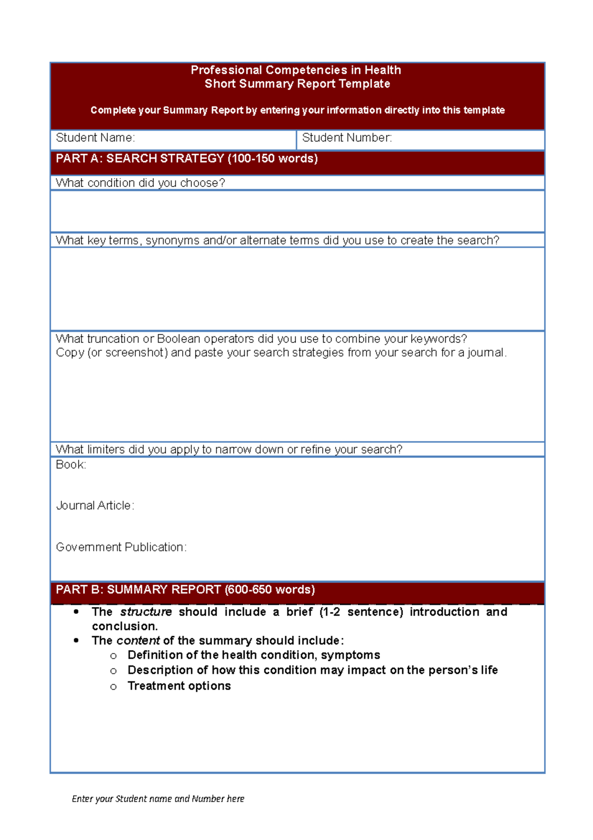 Summary Report Template revised 2021 - Professional Competencies in ...