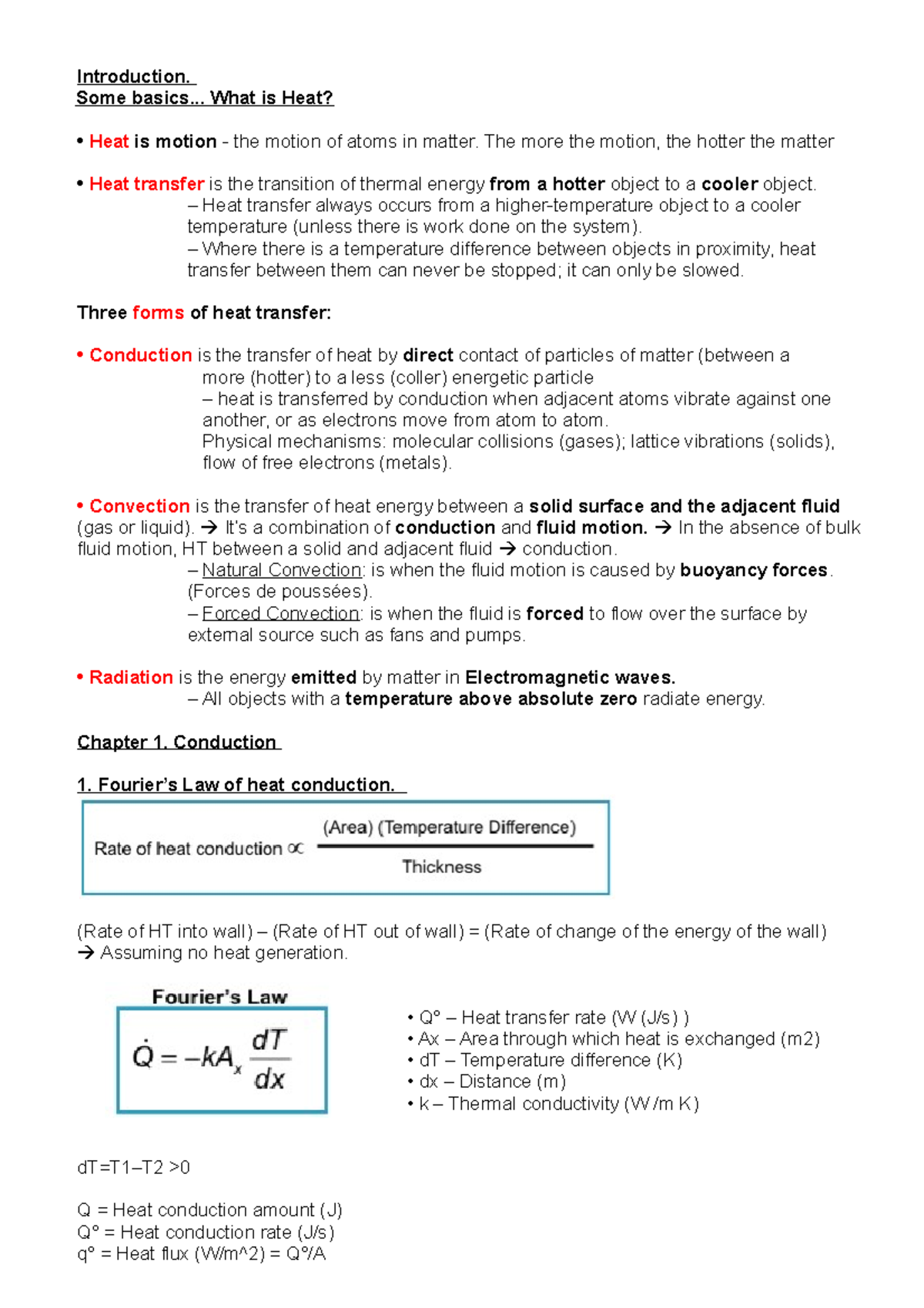 1. Conduction - Summary Process Heat Transfer - Introduction. Some ...
