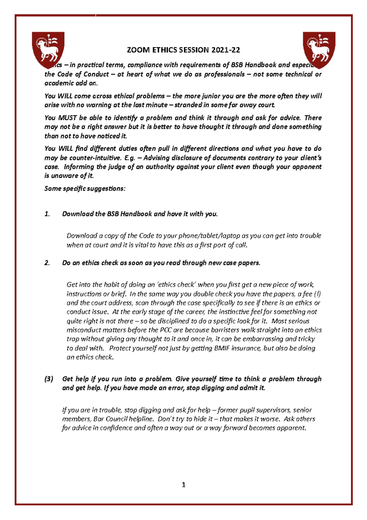 2021 22 Workshop Ethics - ZOOM ETHICS SESSION 2021- Ethics – in ...