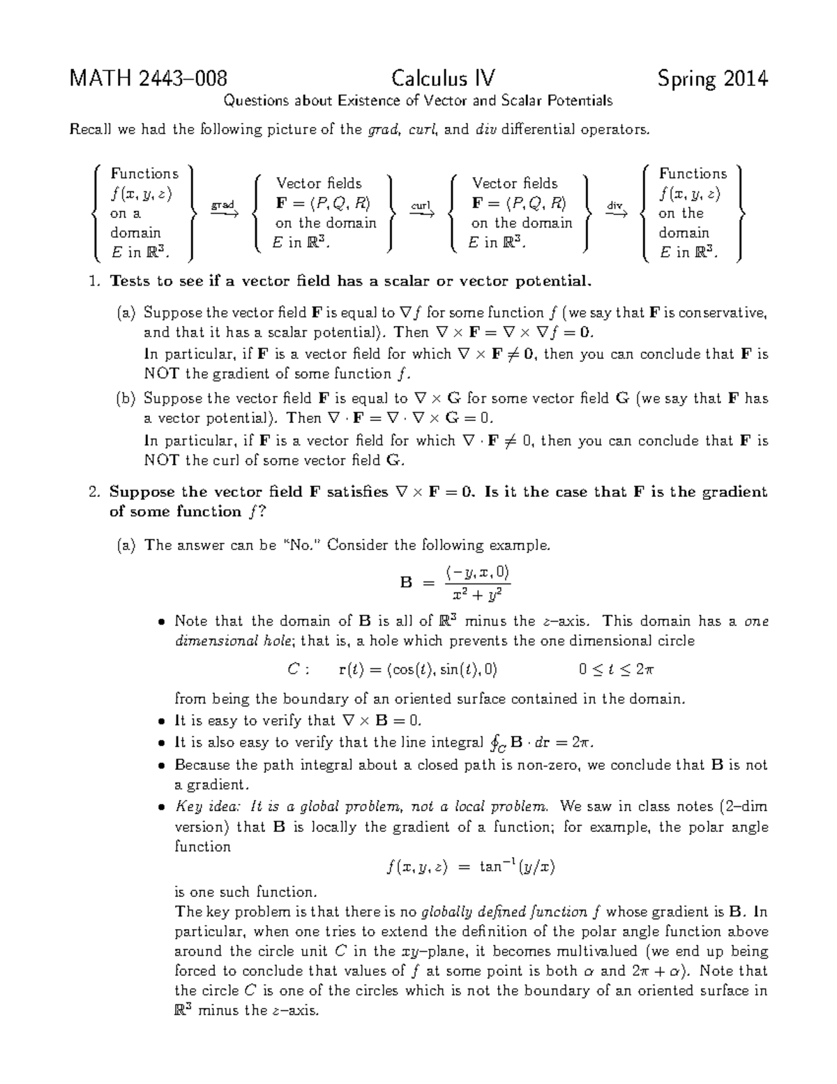 Math 2443 2014 handout questions about existence of vector and scalar ...