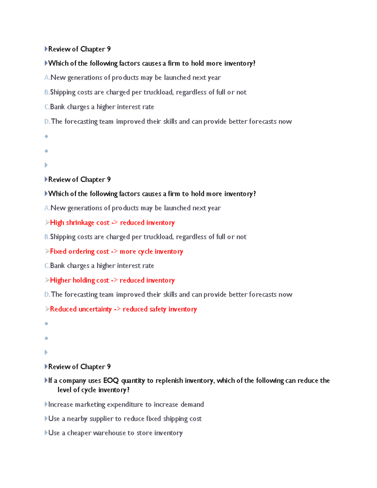 OPM 200 Chapter 9 class part 2 notes - Review of Chapter 9 Which of the ...