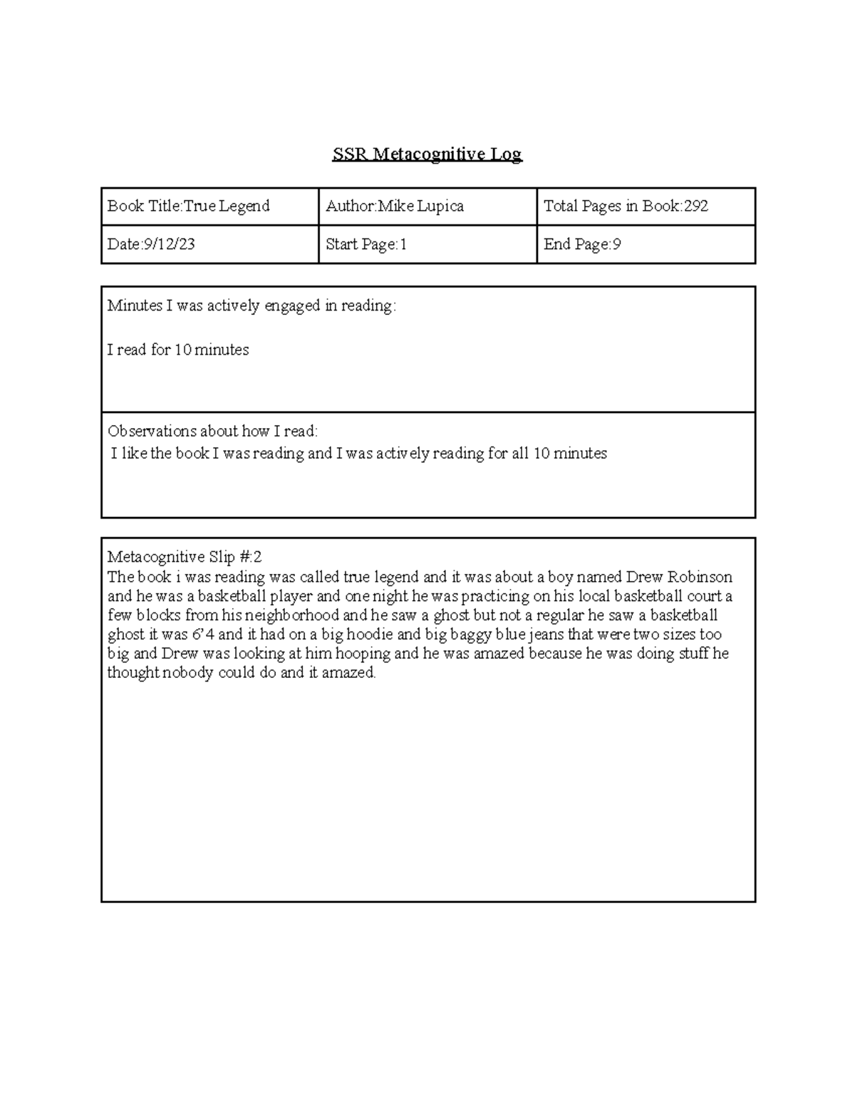 Nasir S Block 4 - Easy as possiable - SSR Metacognitive Log Book Title:True Legend Author:Mike ...