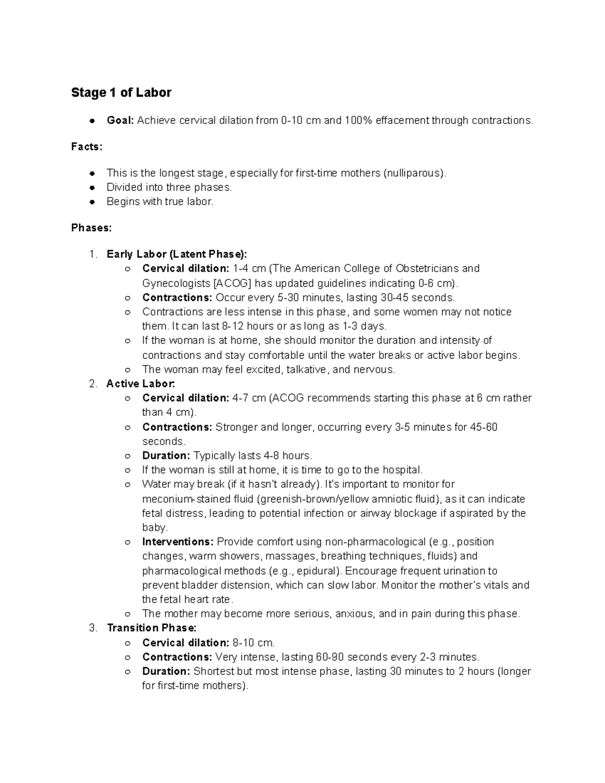 Stages OF Labor - Stage 1 of Labor Goal: Achieve cervical dilation from ...