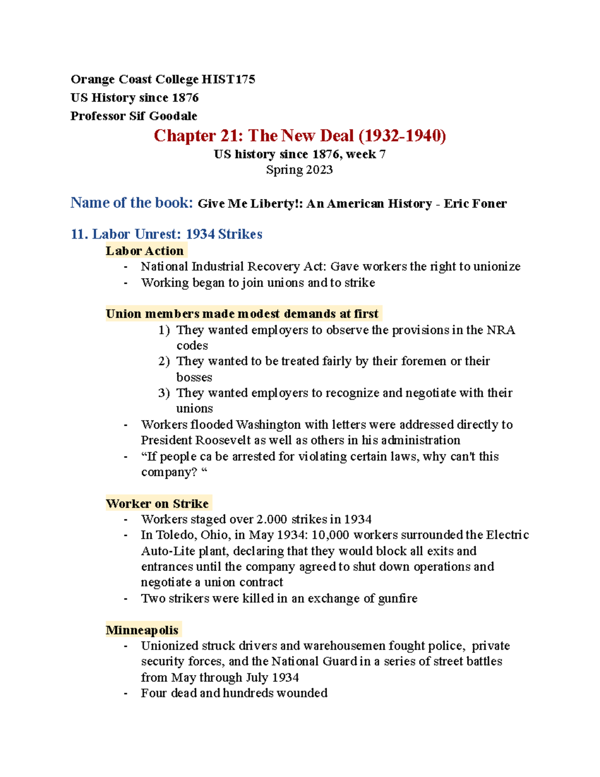 Week 7 Notes - The New Deal (1932-1940) - Orange Coast College HIST US ...
