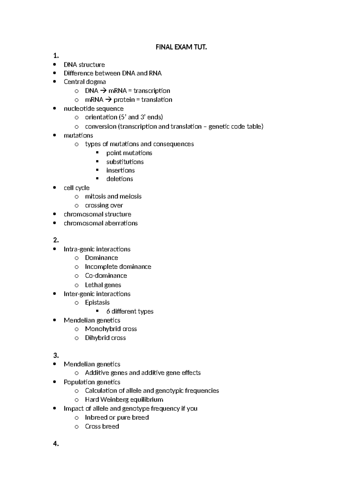 Genetics final exam tut - FINAL EXAM TUT. 1. DNA structure Difference ...
