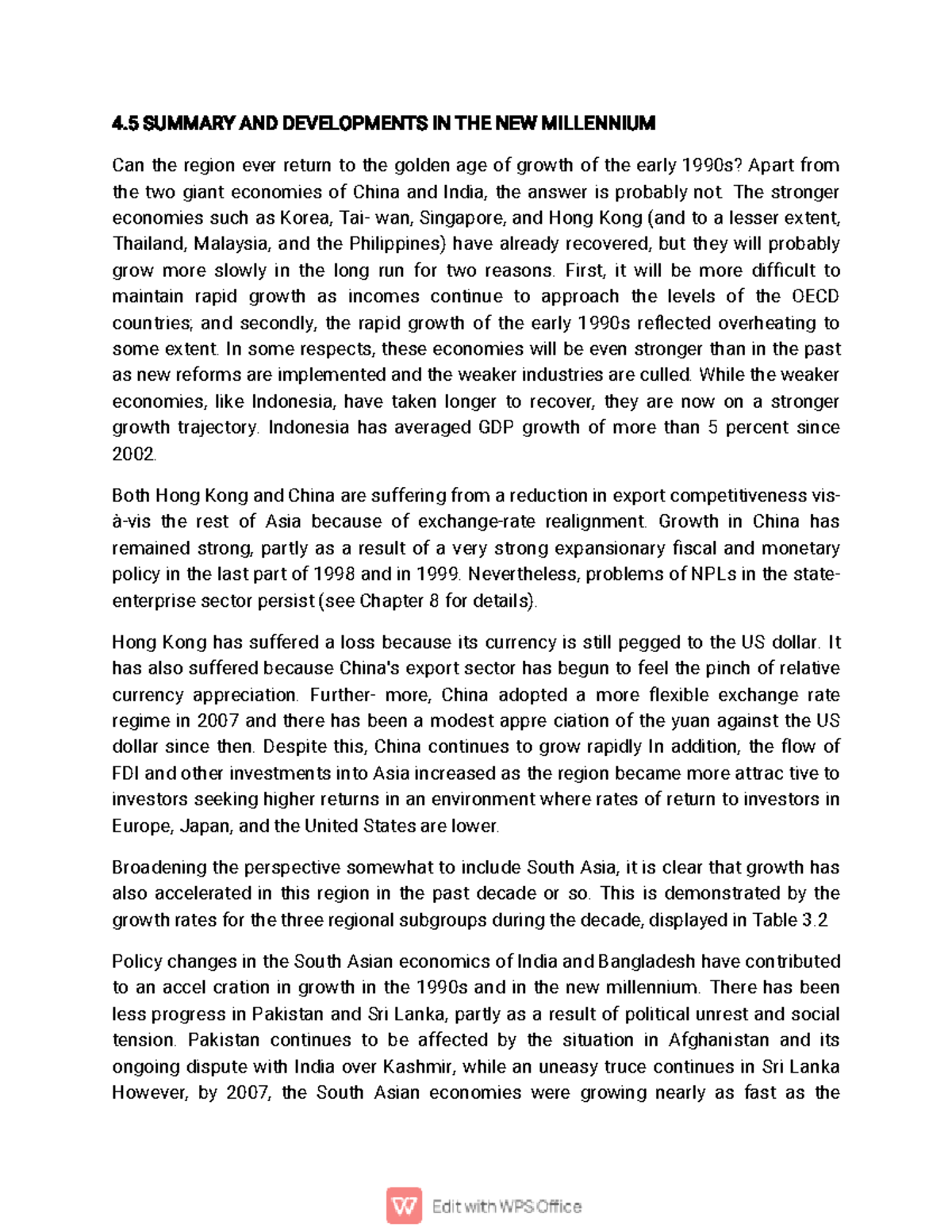 Summary AND Developments IN THE NEW Millennium - 4. 5 SUMMARY AND ...