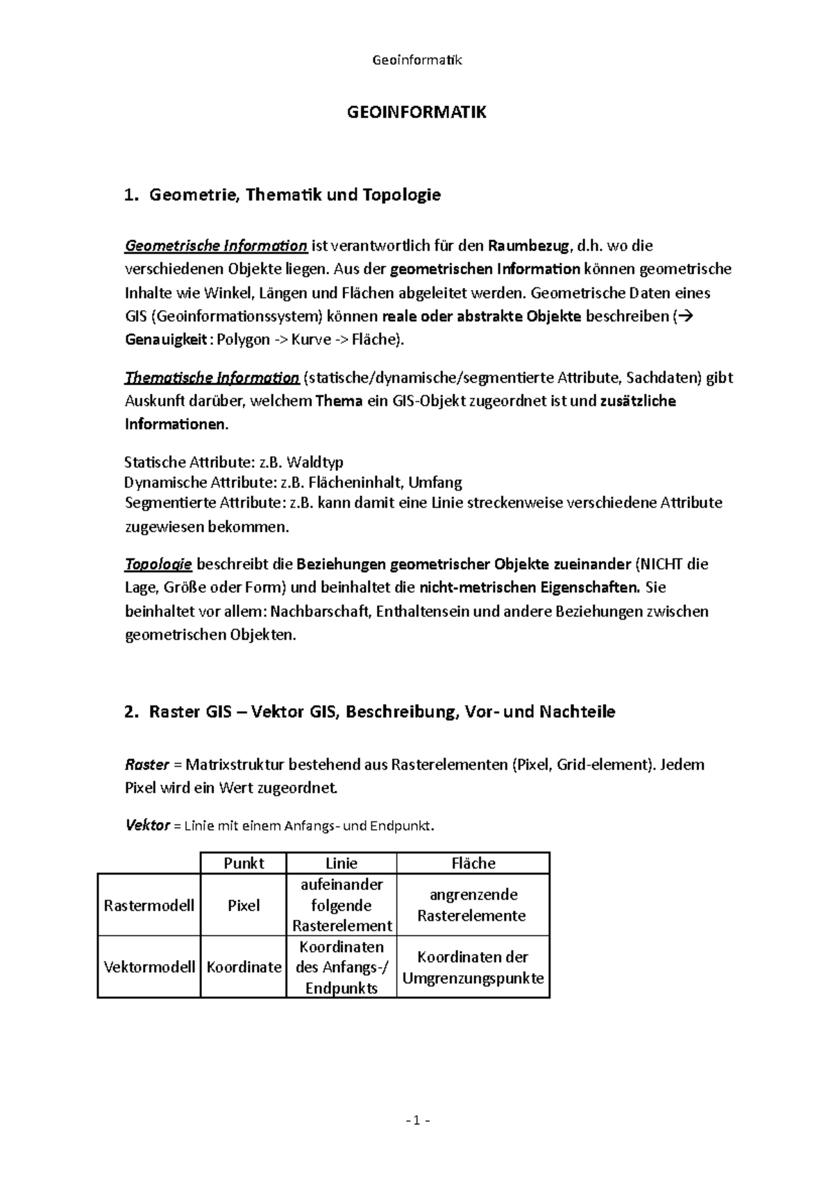 1713 Geoinformatik Zusammenfassung-überarbeitet - GEOINFORMATIK 1 ...