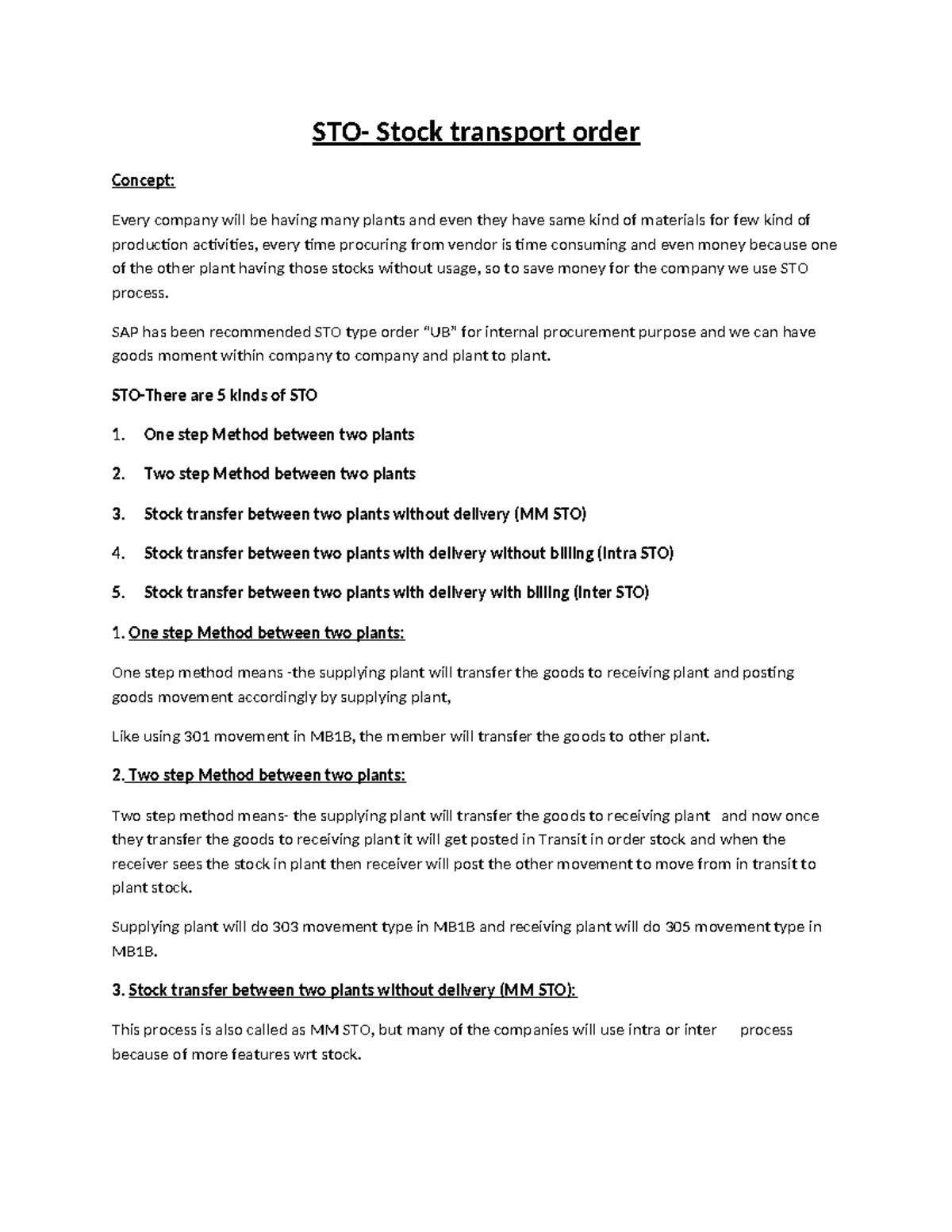 STO Process - STO- Stock transport order Concept: Every company will be ...