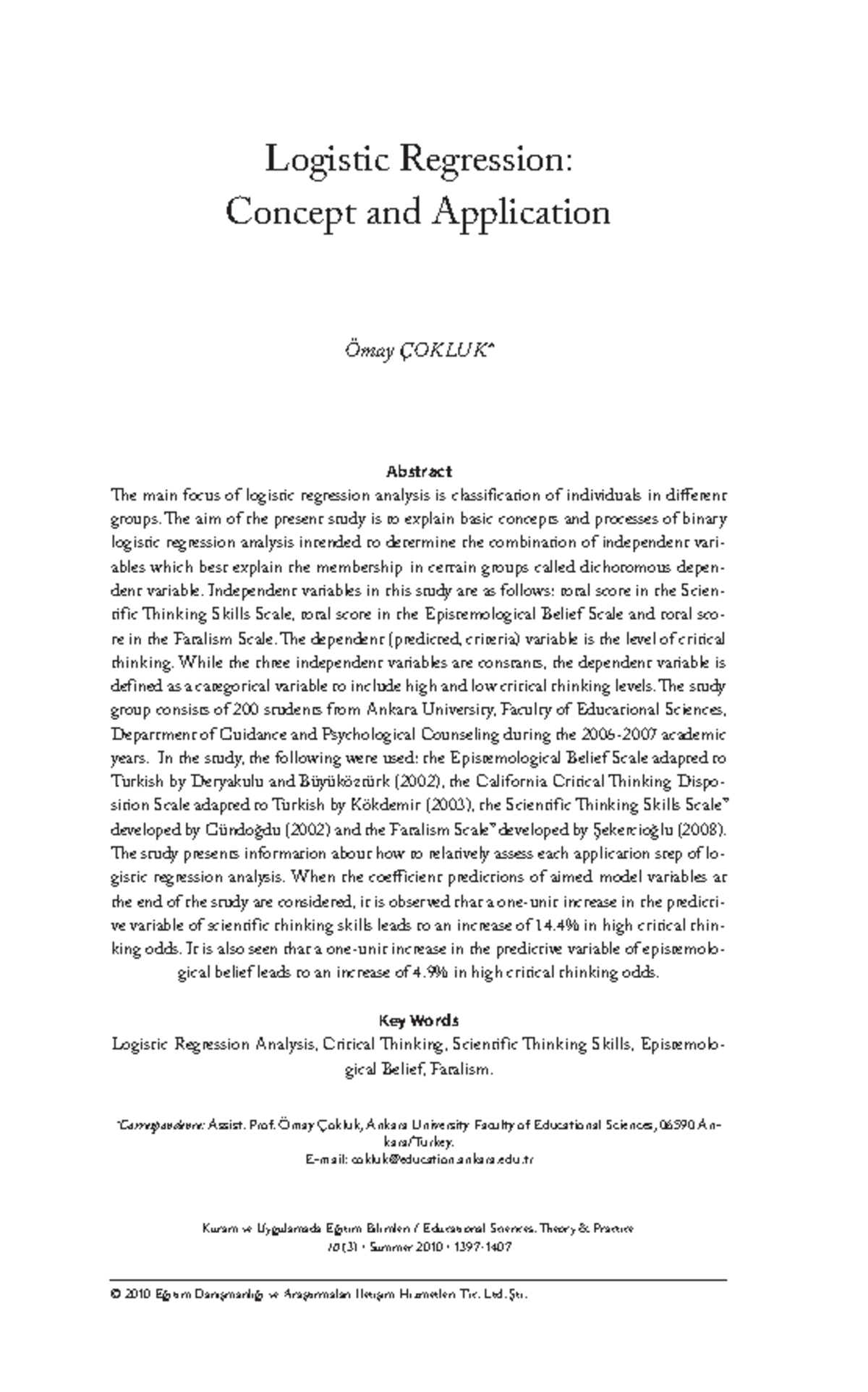 Logistic regression - ÇOKLUK / Lojistik Regresyon Analizi: Kavram ve ...