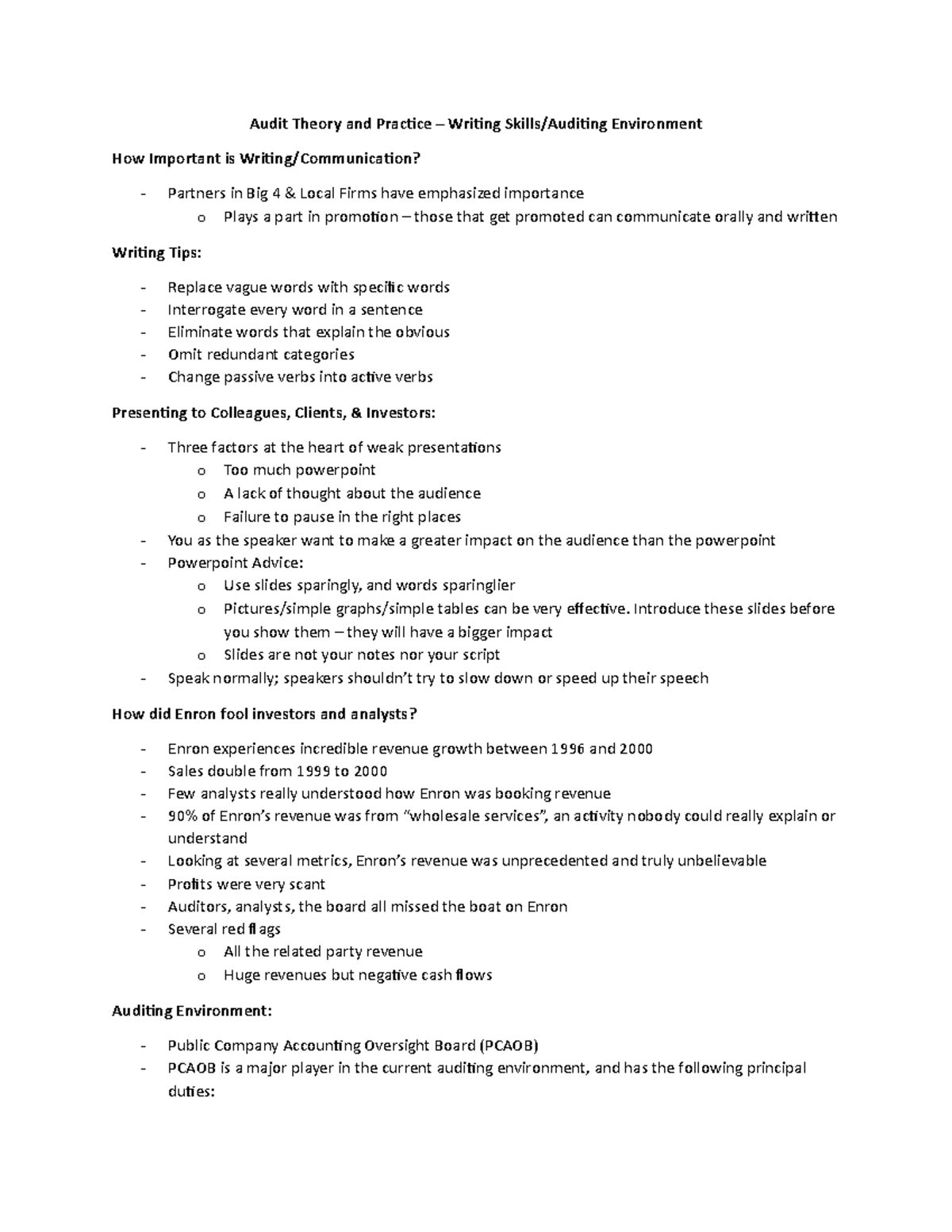 Audit Theory and Practice - Writing Skills, Auditing Environment ...