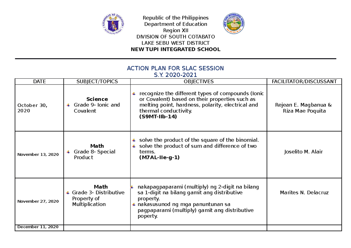 LAC PLAN - for my insights - Republic of the Philippines Department of ...