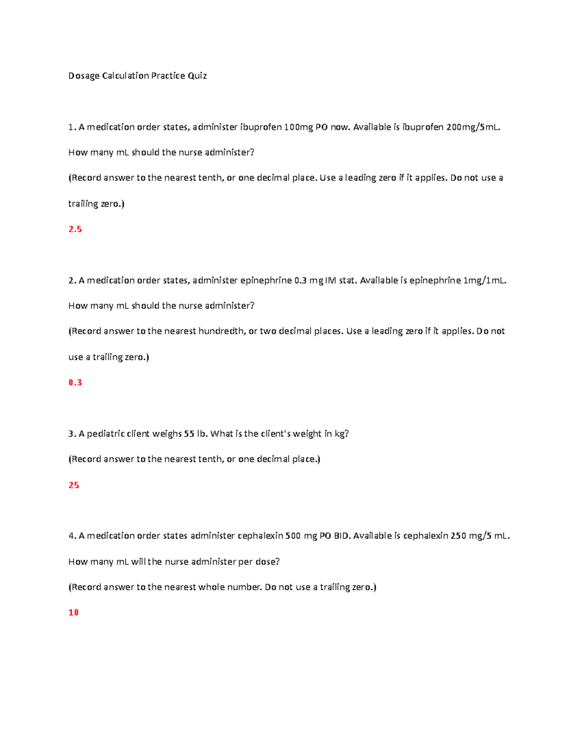 Dosage Calculation Quiz 2513 - Dosage Calculation Practice Quiz A ...