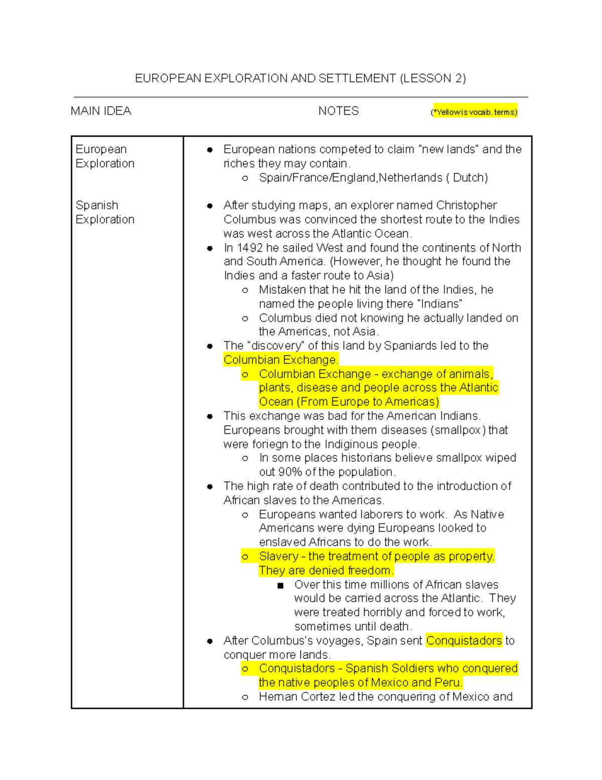 Grade 8 - Lesson 2 (European Exploration and Settlement) - EUROPEAN ...