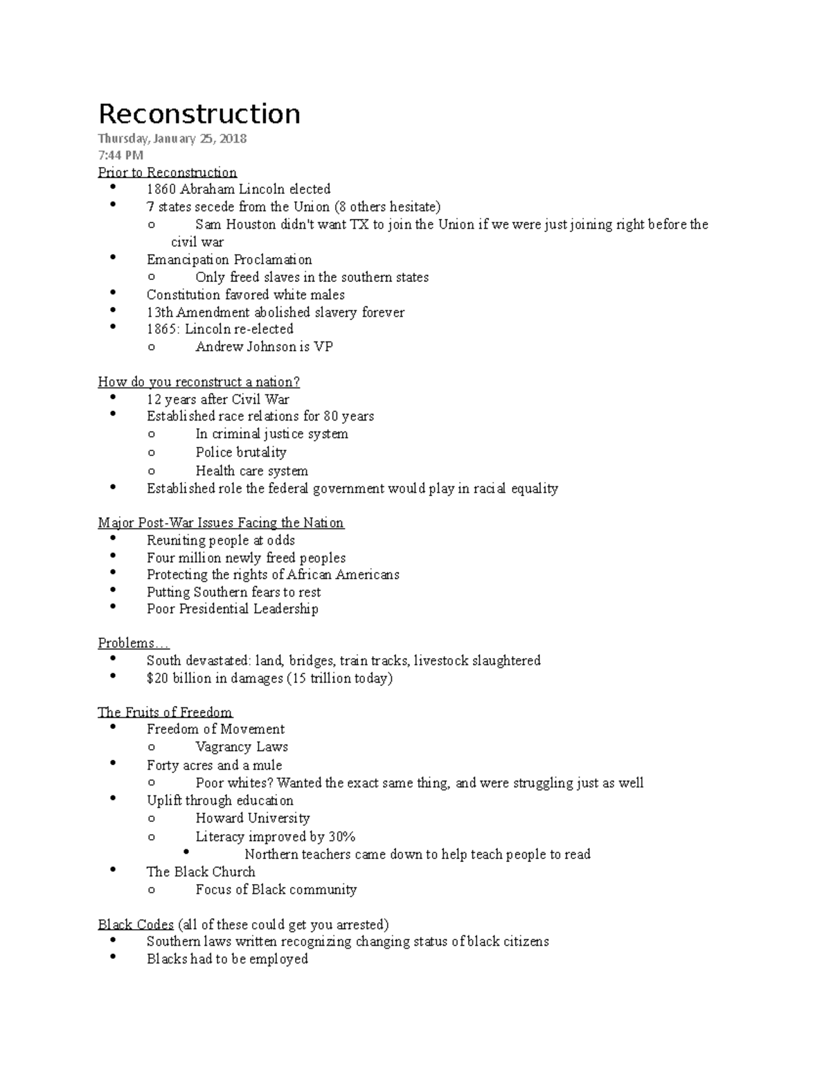 Reconstruction - Lecture notes 1 - Reconstruction Thursday, January 25 ...