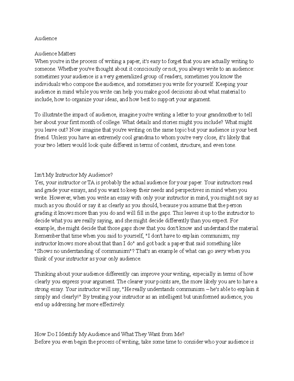 Audience - Lecture notes 1.4 - Audience Audience Matters When you're in ...