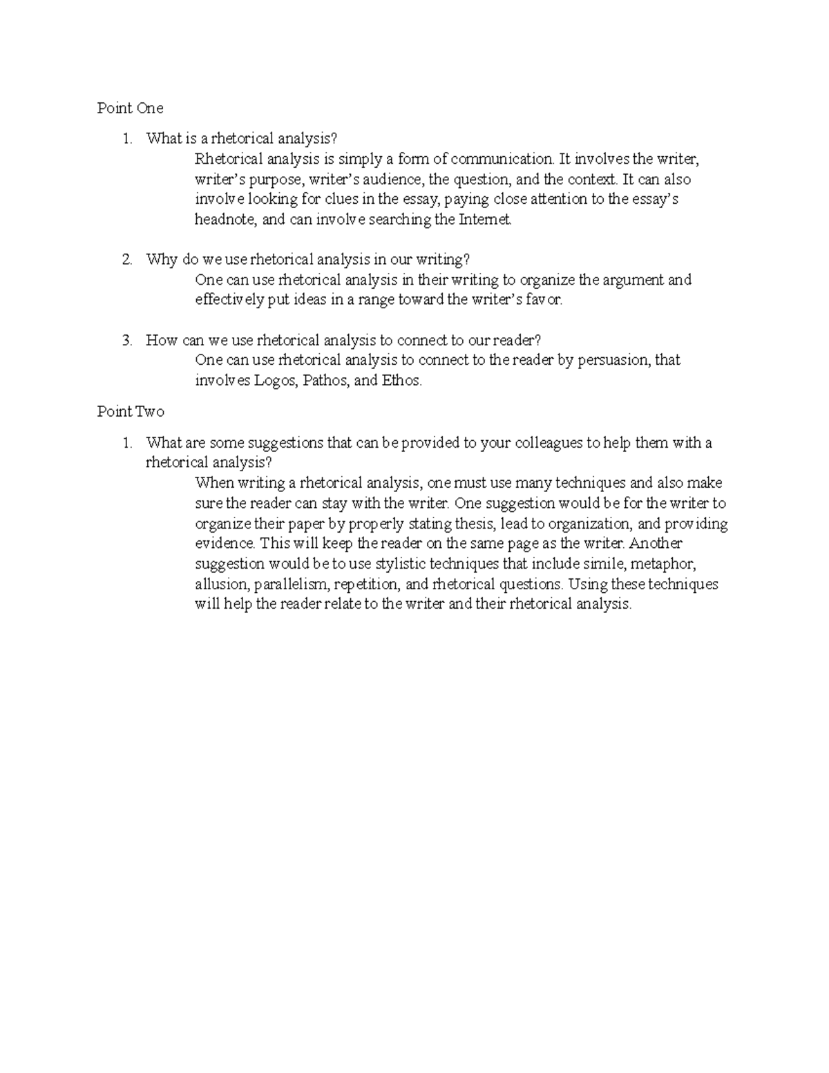 ENGL1302-Writing Rhetorical Analysis Discussion - Point One What is a ...