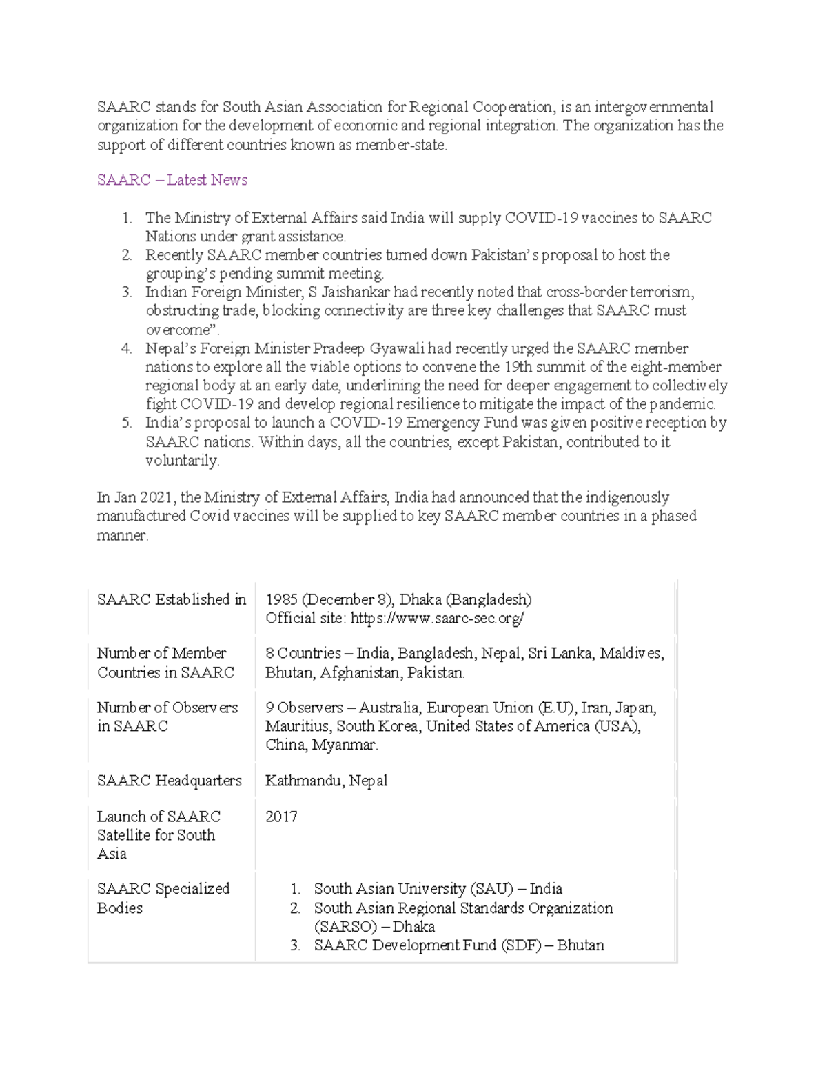 Saarc - SAARC stands for South Asian Association for Regional ...