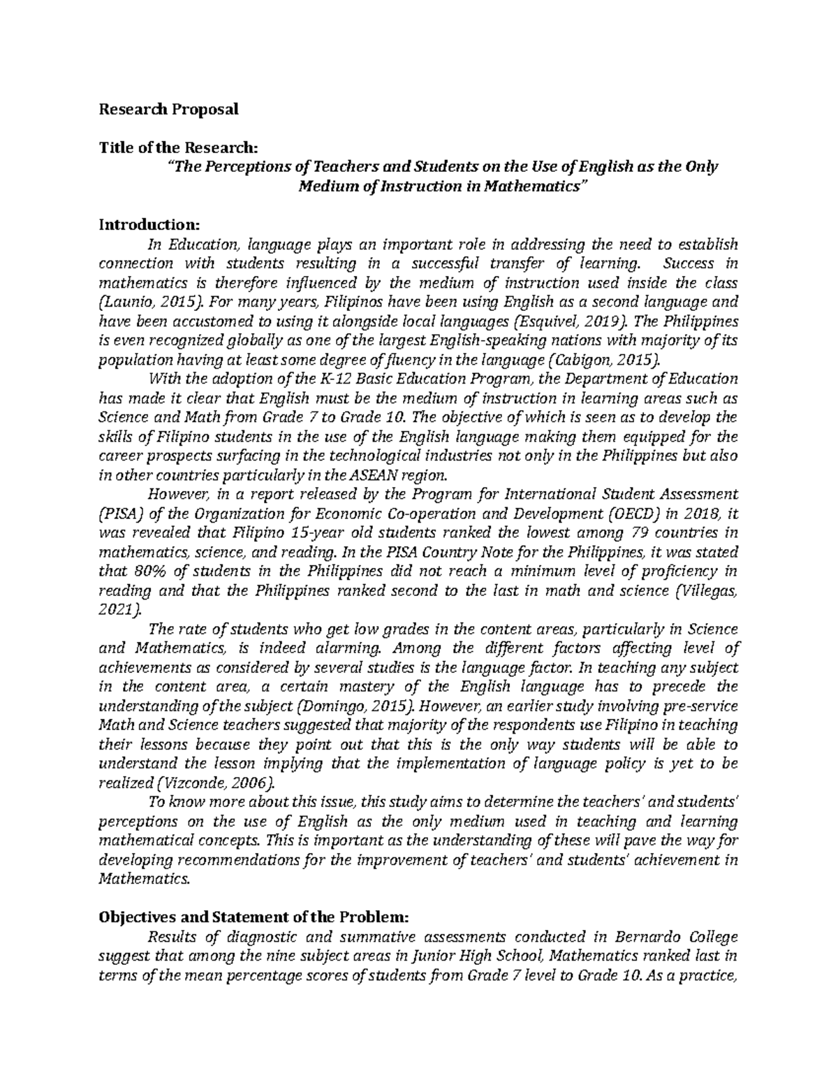 Paper - research proposal - Research Proposal Title of the Research ...