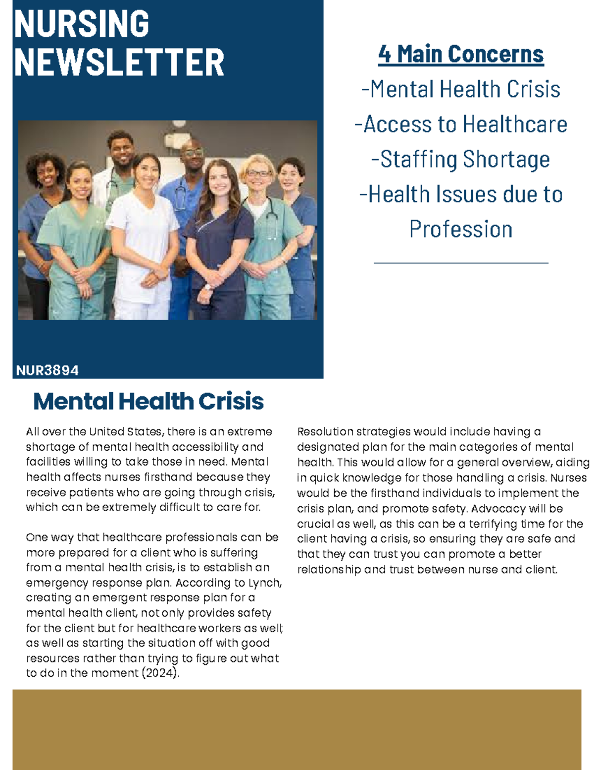 Nursing Newsletter - NURSING NEWSLETTER Mental Health Crisis NUR All ...