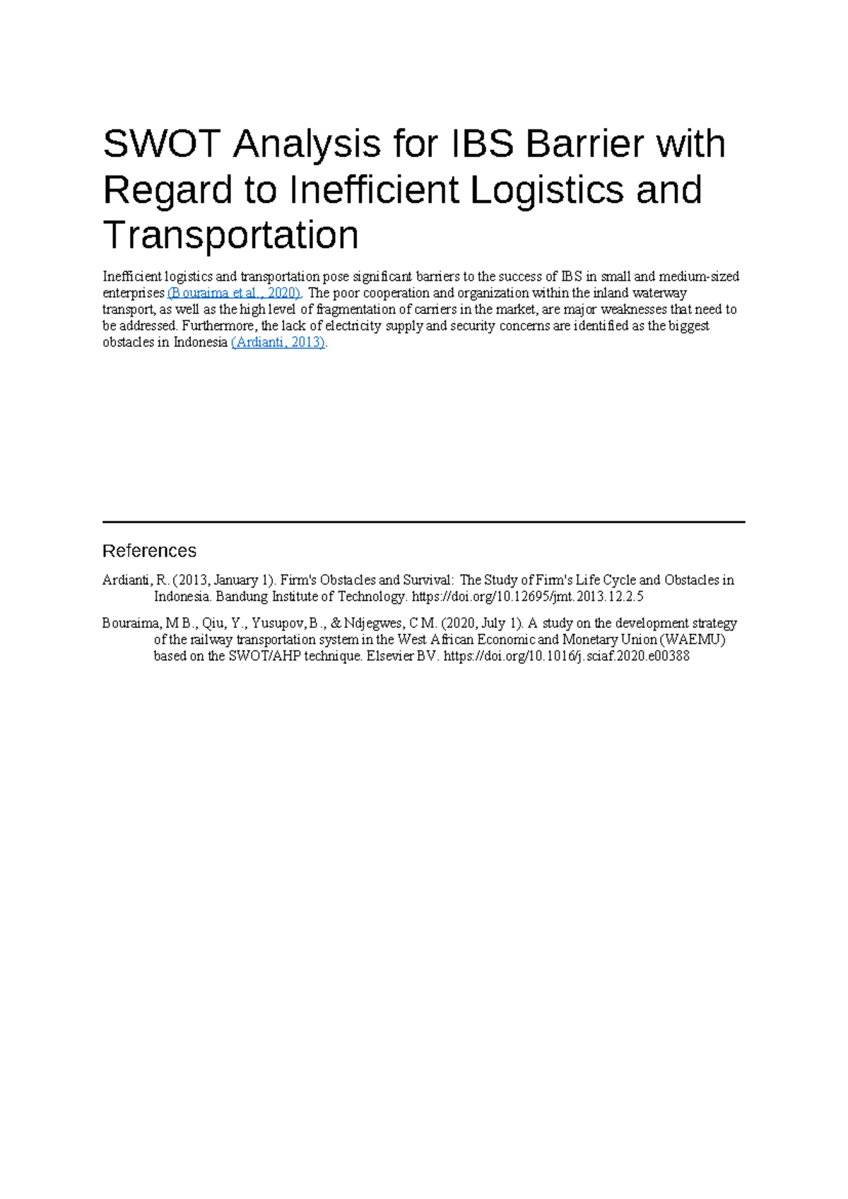 Swot analysis for ibs barrier with regard to inefficient logistics and ...