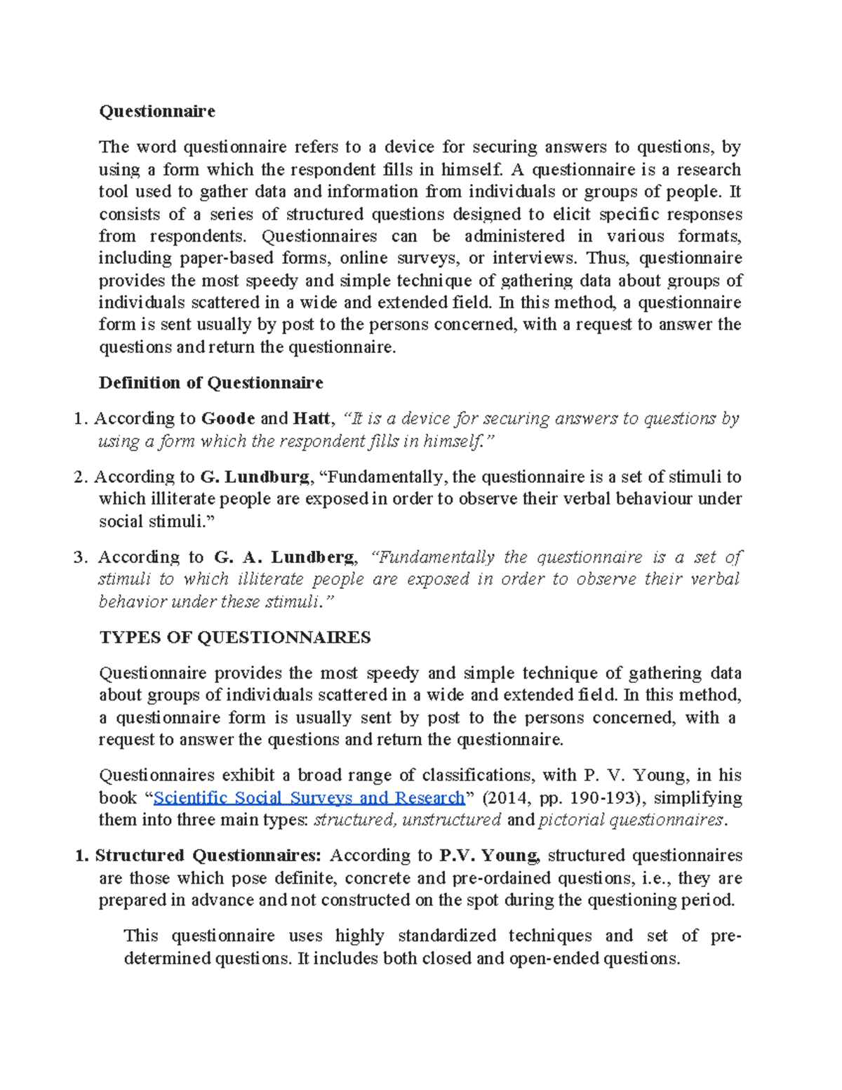 Questionnaire - Summary Sociological Research Methods - Questionnaire ...